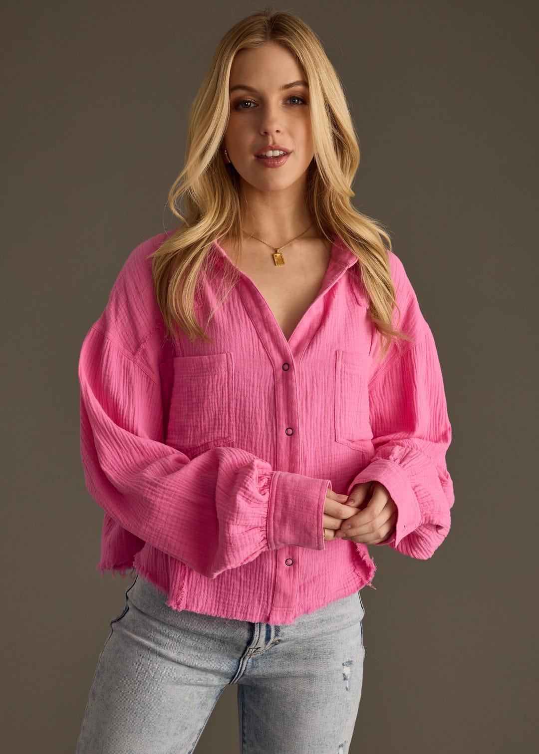 Bright Pink Gauze Button up | Women's Button up | Spring Top | Summer ...