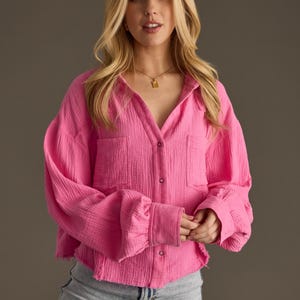 Bright Pink Gauze Button up Shirt | Women's Top - Etsy
