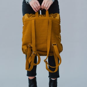 Mustard Diamond Pattern Backpack Textured Backpack Statement Backpack ...