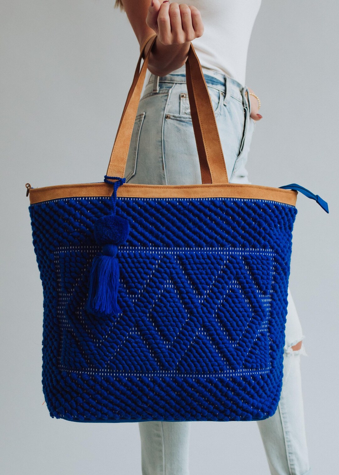 Electric Blue Diamond Pattern Tote | Textured Tote Bag | Diamond ...