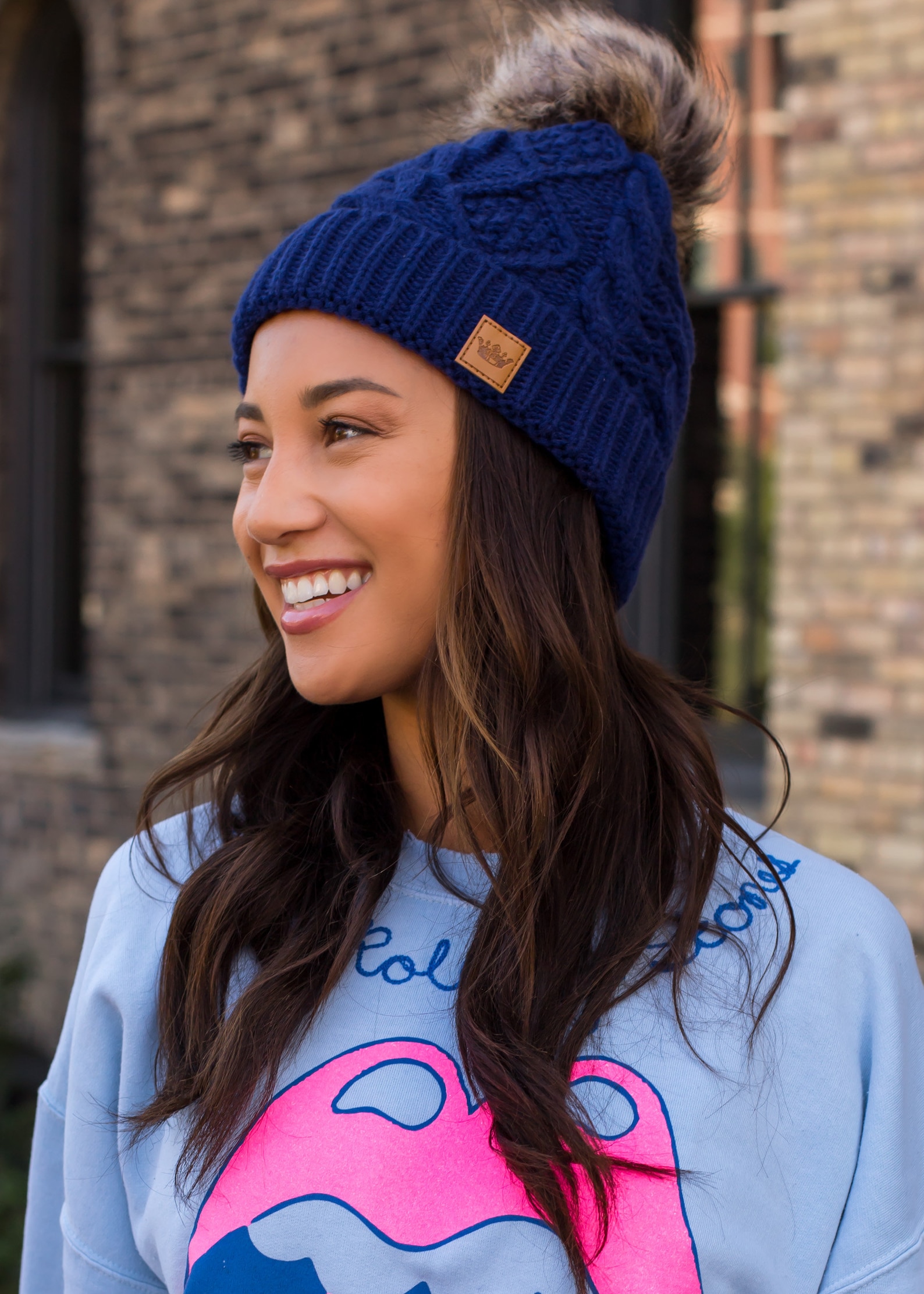 Royal Blue Cable Knit Pom Hat Fleece Lined Winter Hat - Etsy