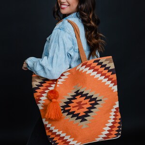 Orange, White & Red Aztec Tote Aztec Inspired Tote Bag Travel Bag ...
