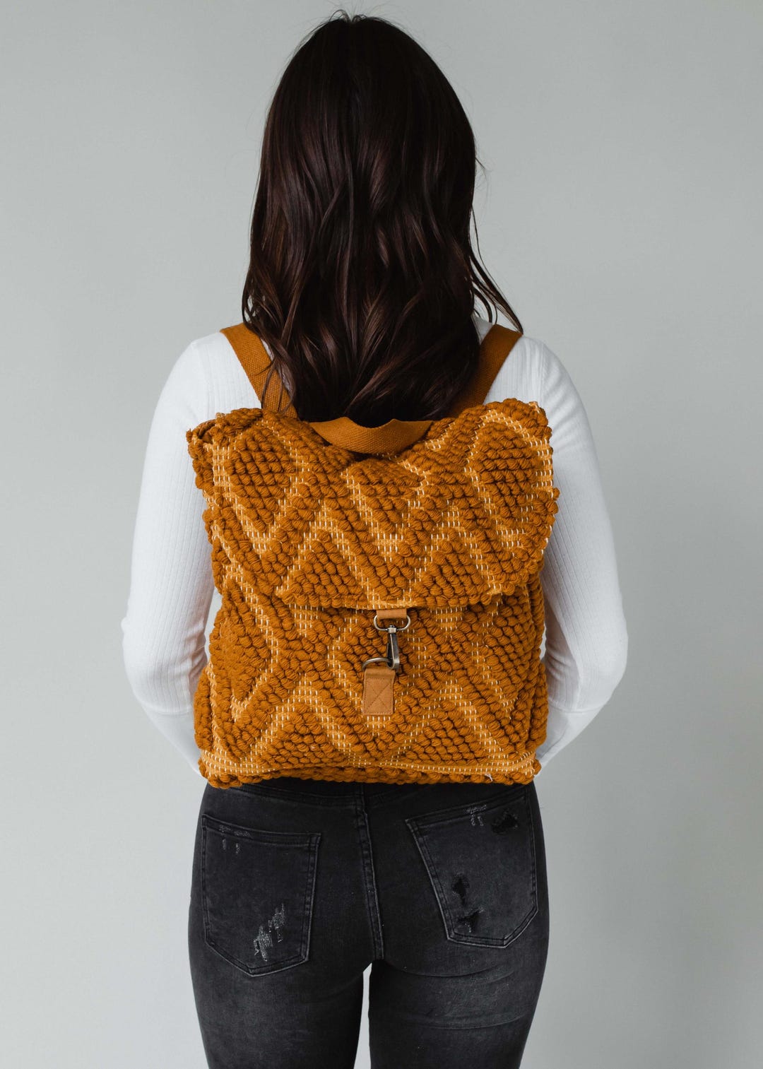 Mustard Diamond Pattern Backpack | Textured Backpack | Statement ...
