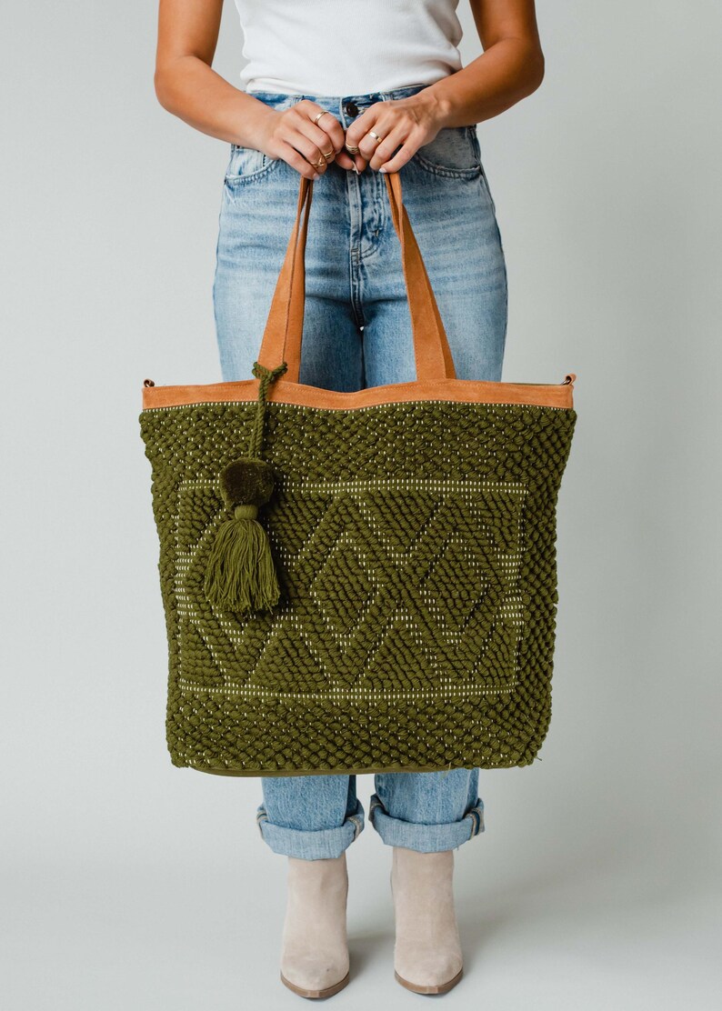 Olive Diamond Pattern Tote Fall Tote Bag Olive Tote Bag Travel Tote ...
