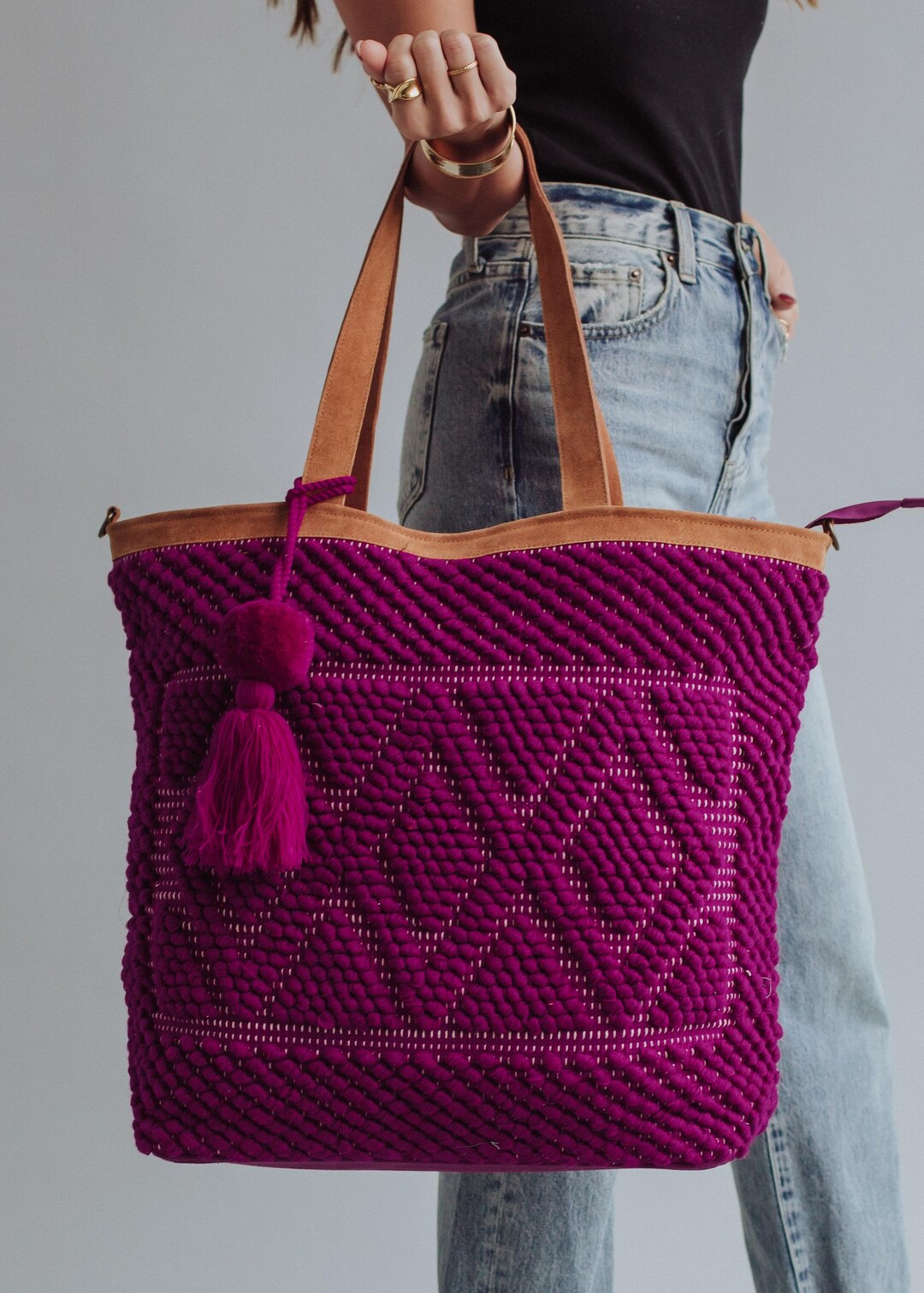 Magenta Diamond Pattern Tote | Textured Tote Bag | Diamond Pattern ...