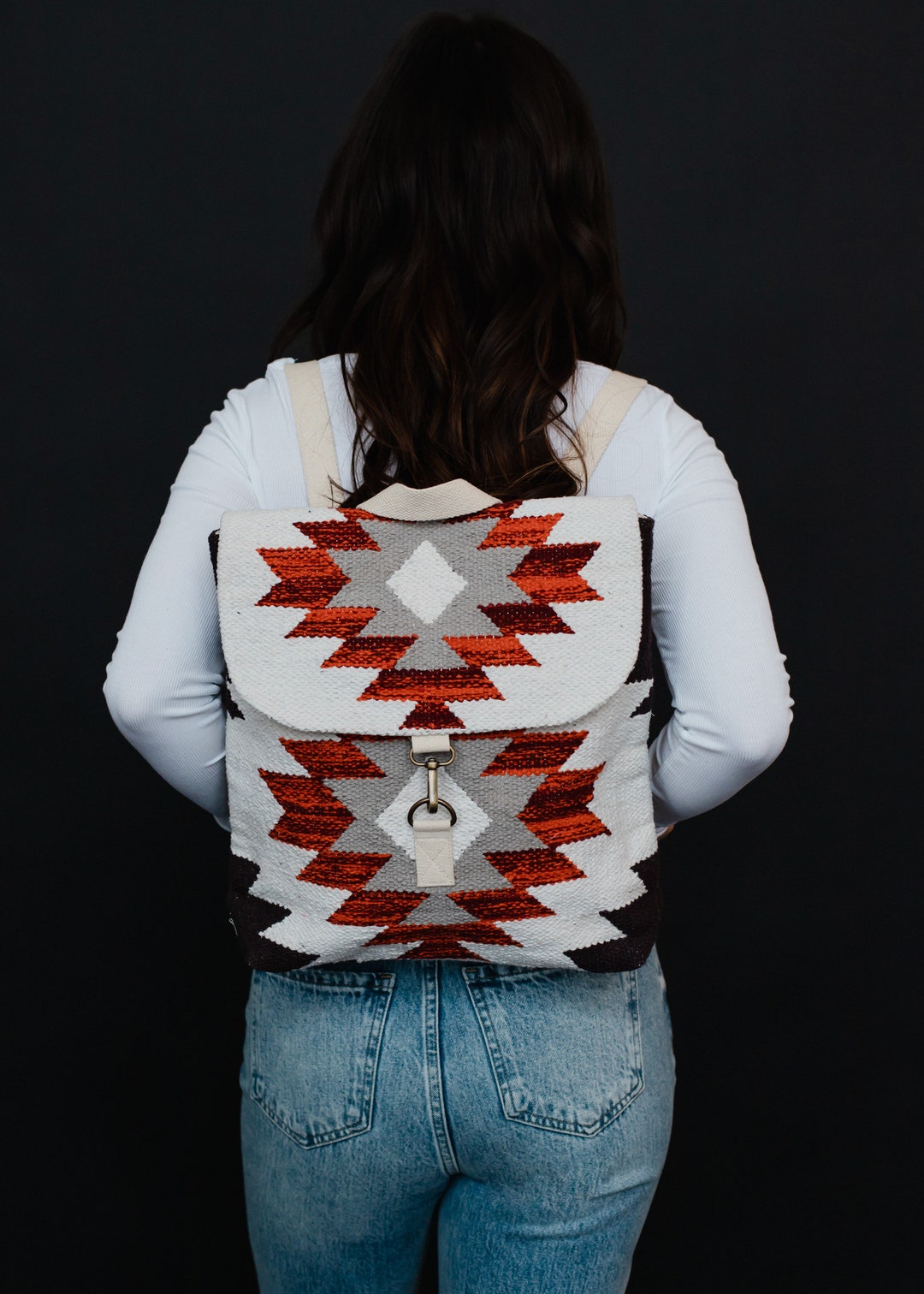 Cream, Brown & Rust Aztec Backpack | Aztec Inspired Backpack | Western ...