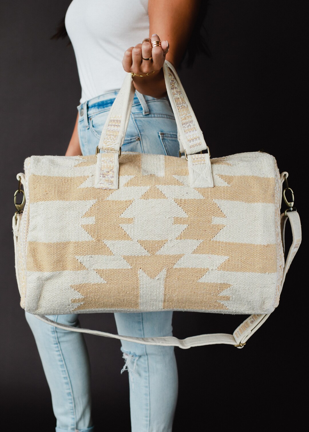 Cream & Tan Aztec Duffel | Aztec Inspired Duffel Bag | Duffel Bag ...