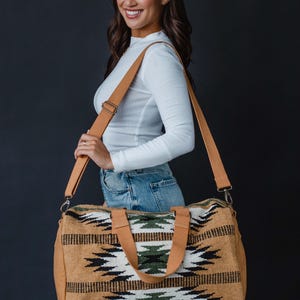 Brown, Black & Green Aztec Duffel Aztec Inspired Duffel Bag Travel Bag Fall Duffel Bag Western ...