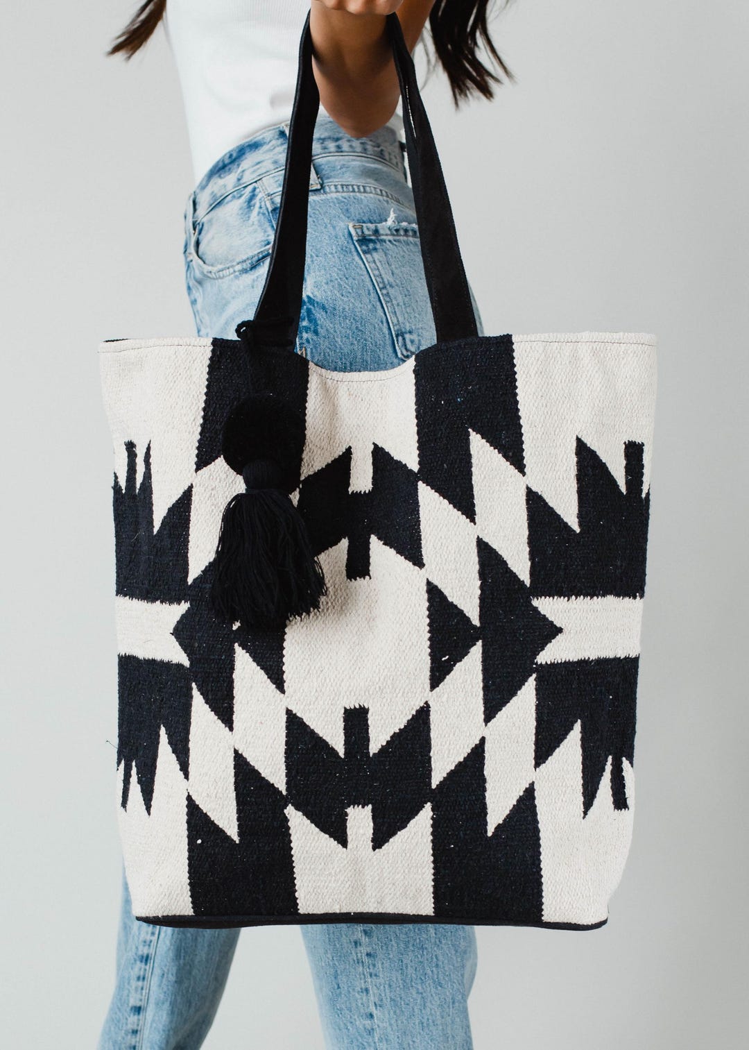 Cream & Black Aztec Tote | Aztec Inspired Tote Bag | Neutral Tote Bag ...