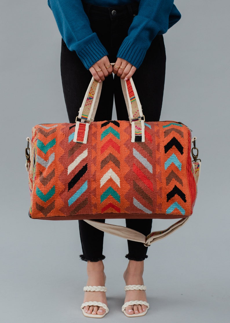 Orange & Multicolored Aztec Duffel Spring Duffel Bag Aztec - Etsy