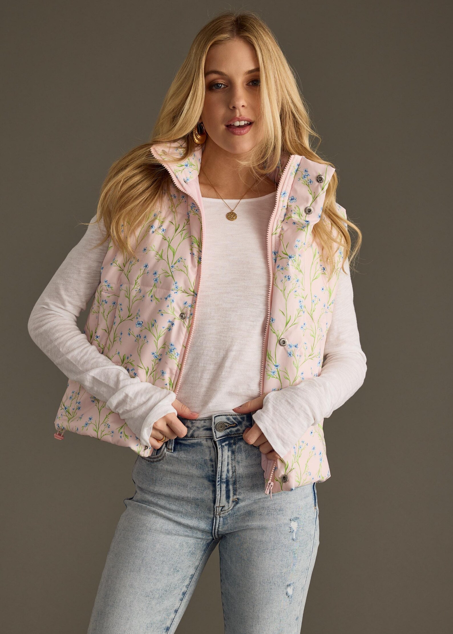 Floral Print Puffer Vest | Light Pink Women’s Outerwear - Etsy