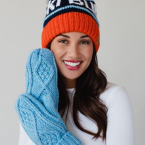 Light Blue Cable Knit Mittens | Fleece Lined Mittens | Women's Mittens ...