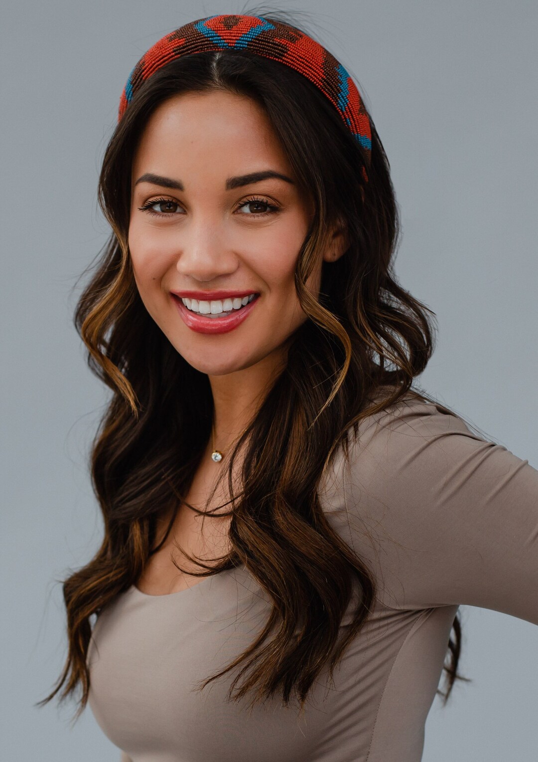 Red, Brown & Blue Beaded Headband Aztec Inspired Headband Multicolored ...