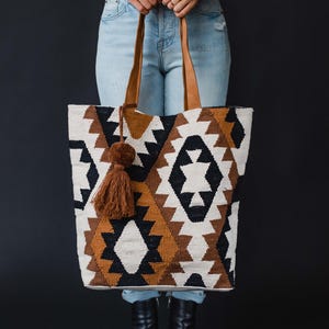 Cream, Black, Brown & Tan Aztec Tote Aztec Inspired Tote Bag Fall Tote ...