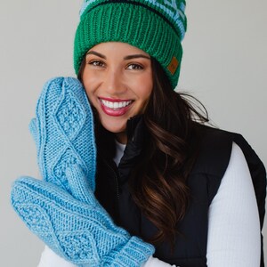 Light Blue Cable Knit Mittens | Fleece Lined Mittens | Women's Mittens ...