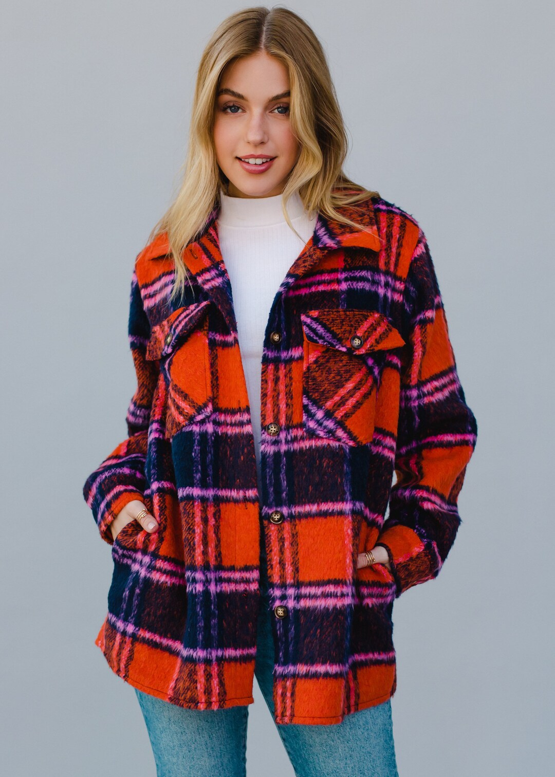 Red, Purple & Pink Plaid Jacket Women's Plaid Shacket Women's Statement Shacket Colorful Shacket ...