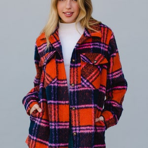 Red, Purple & Pink Plaid Jacket Women's Plaid Shacket Women's Statement ...