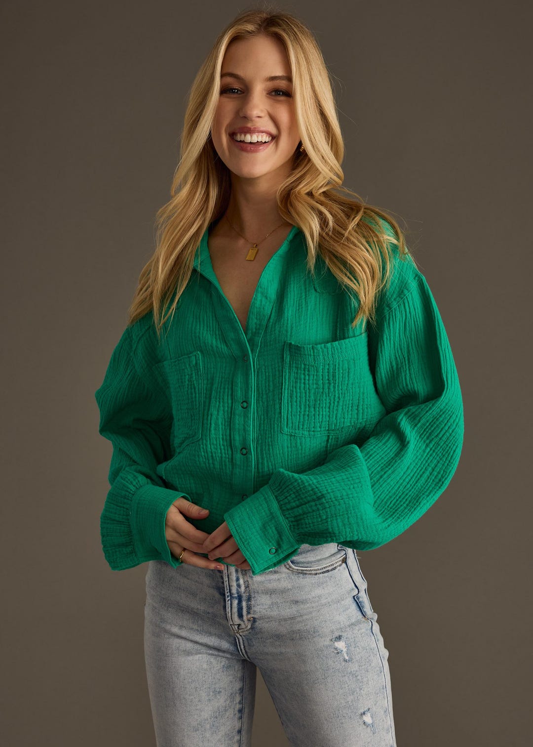 Kelly Green Gauze Button up | Women's Button up | Spring Top | Summer ...