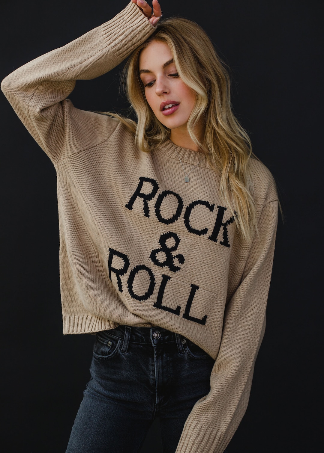 Tan and Black Rock & Roll Sweater Fall Sweater Women's Sweater Winter ...
