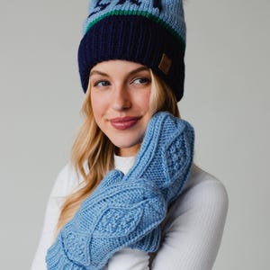 Light Blue Cable Knit Mittens | Fleece Lined Mittens | Women's Mittens ...