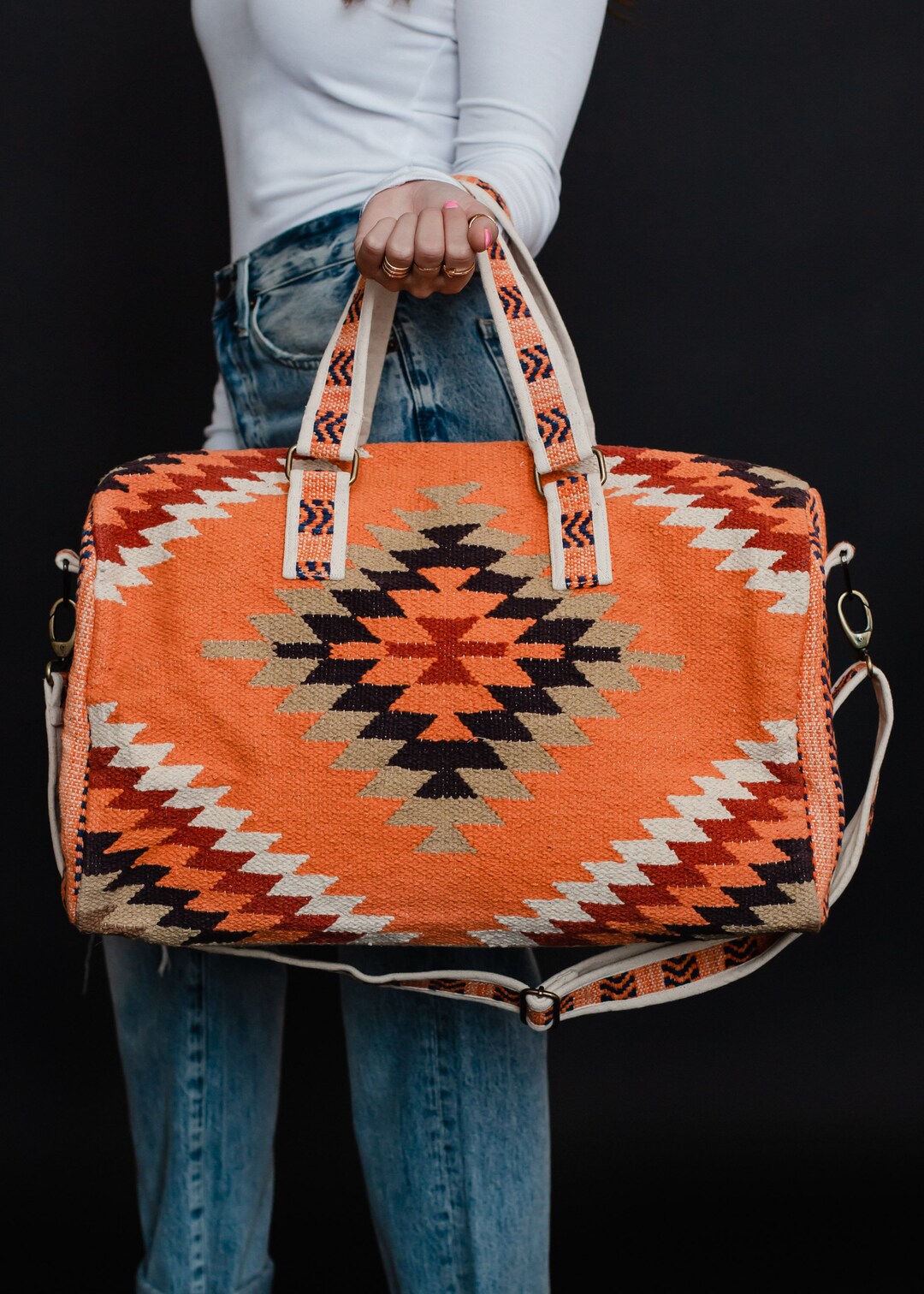 Orange, White & Red Aztec Duffel Aztec Inspired Duffel Bag Western ...