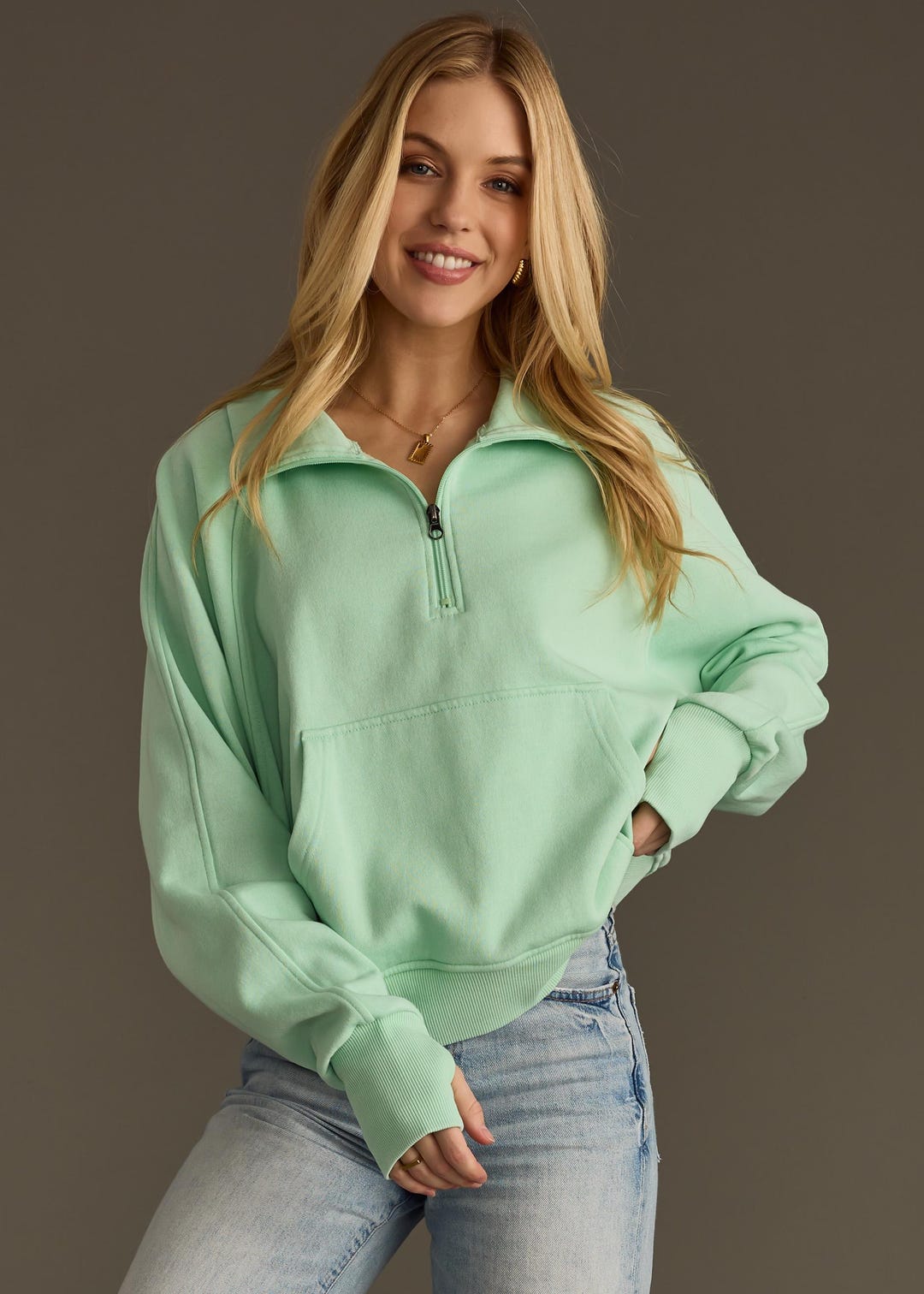 Mint Quarter Zip Sweatshirt | Women's Cropped Funnel Neck - Etsy