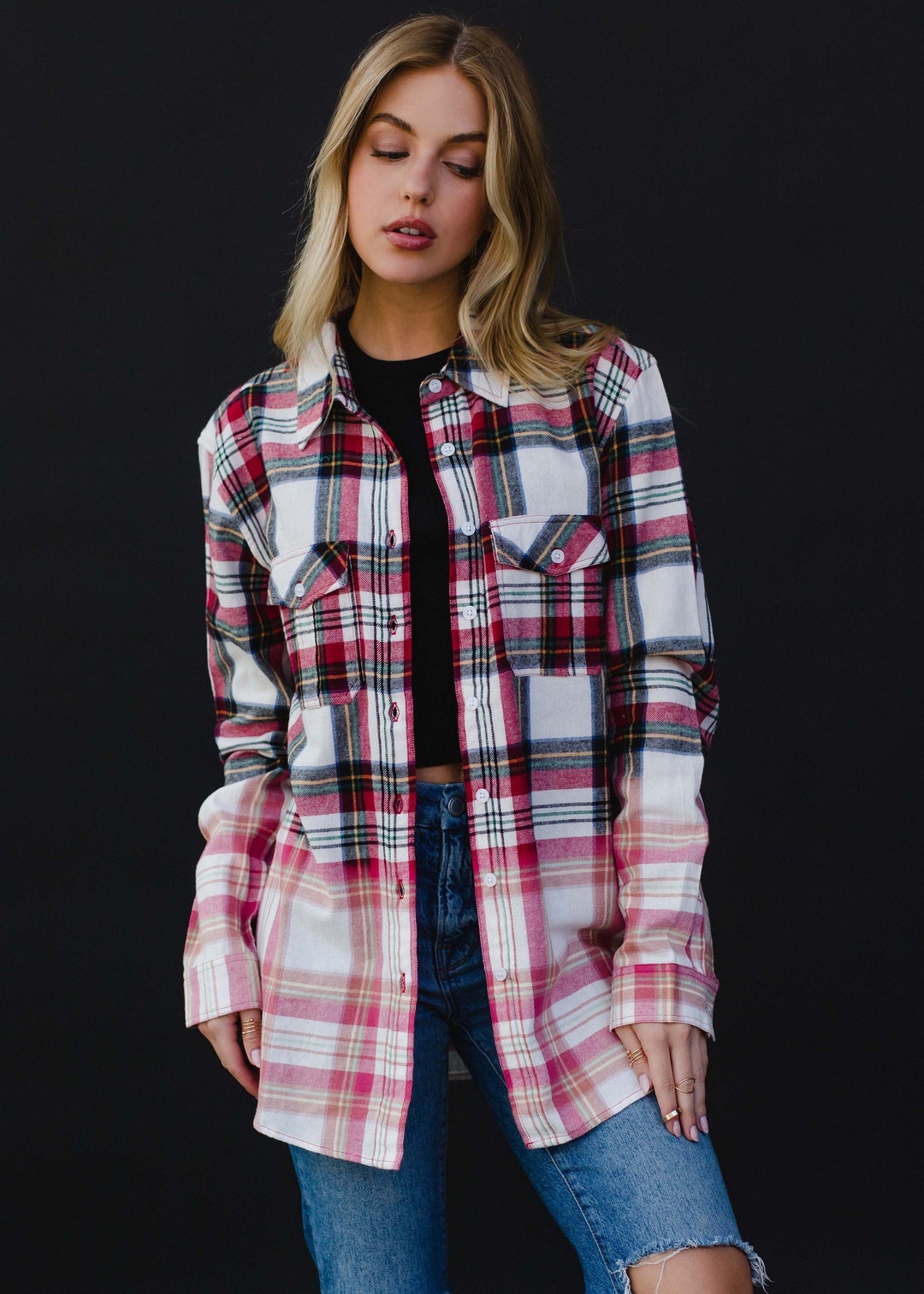 Red, Green & White Plaid Flannel Women's Plaid Flannel Winter Flannel ...
