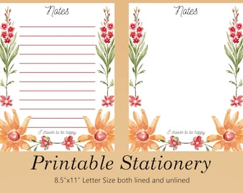 Flower Notes, Printable Stationery, Instant Download, Printable Note ...