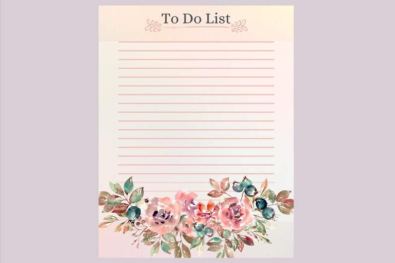 Watercolor Floral Stationery: Printable To-do List (digital Download ...