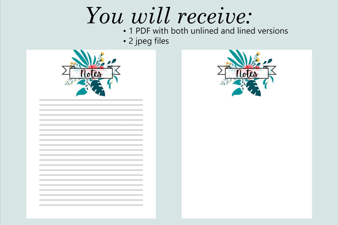 Flower Notes, Printable Stationery, Instant Download, Printable Note ...