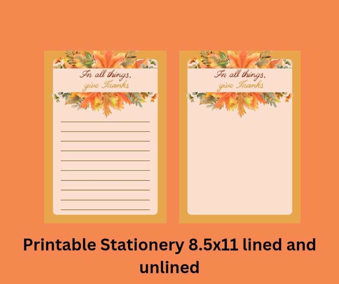 Fall Leaves Printable Stationery Set: Thanksgiving, Autumn (digital ...