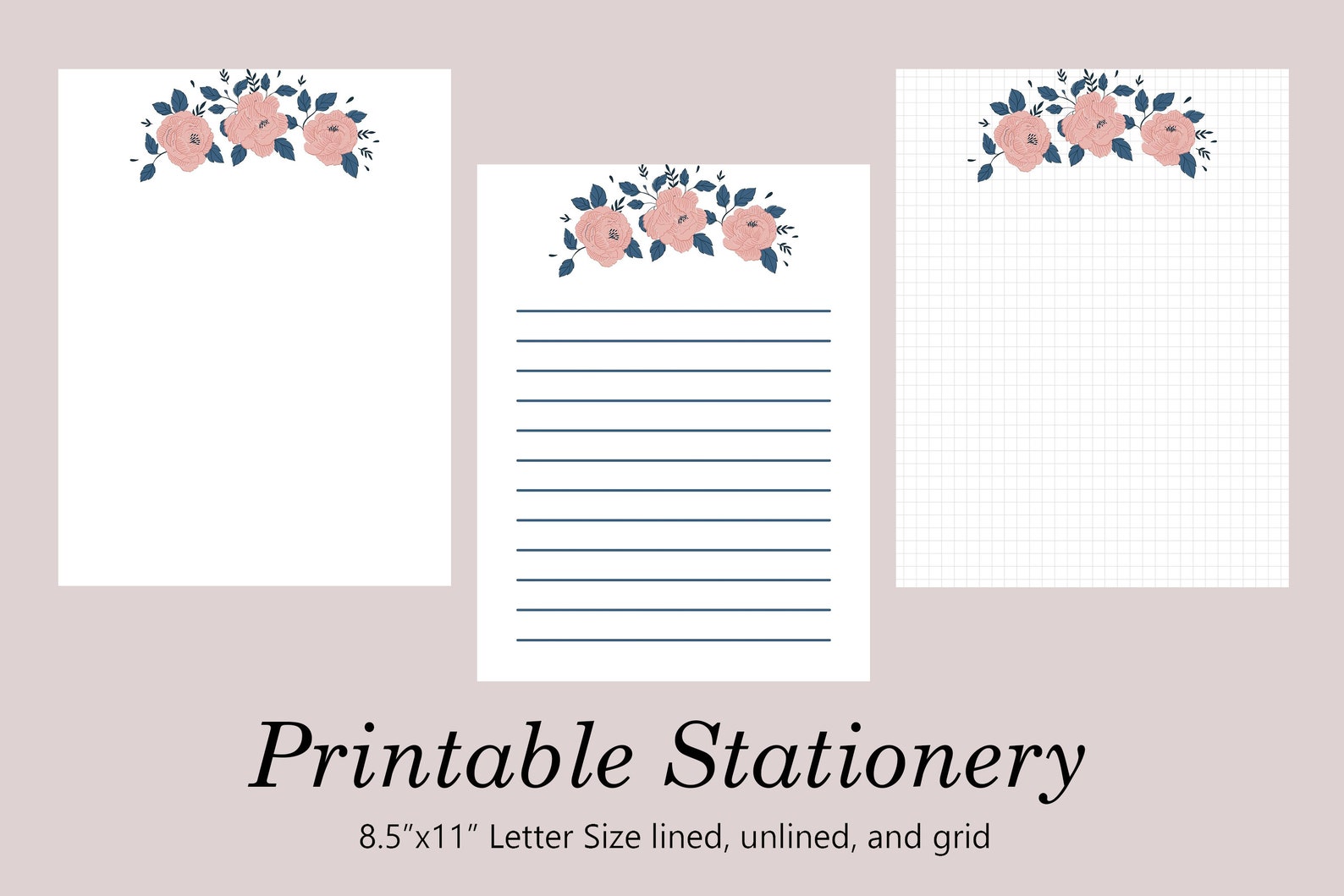 Floral Stationery: Blue Flower Printable Letter Paper (digital Download ...