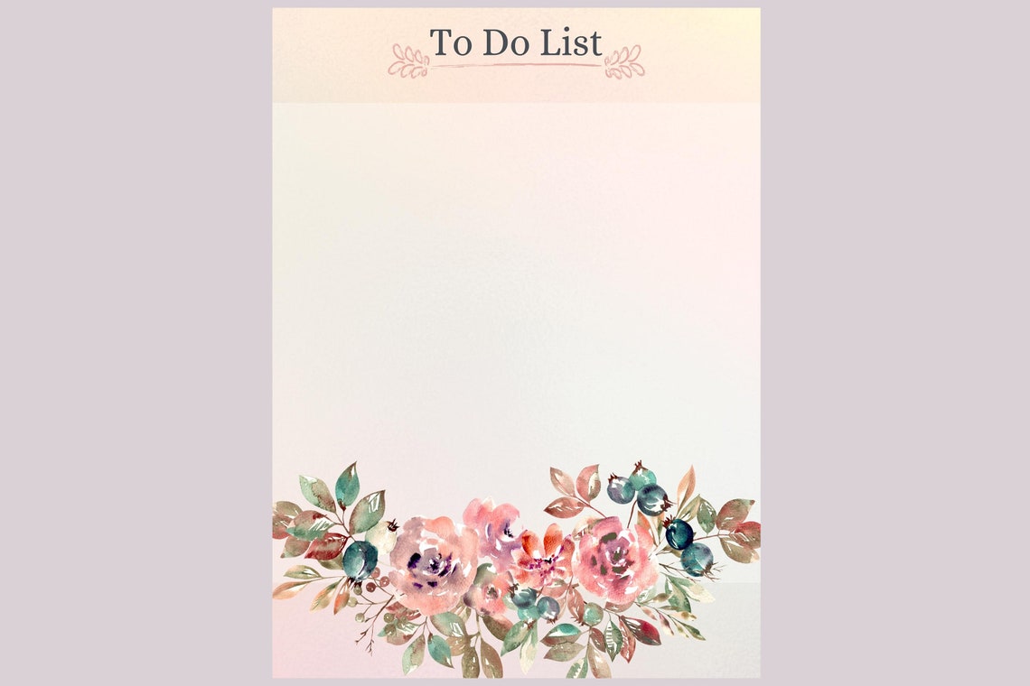 Watercolor Flower Printable Stationery, Printable to Do List, Instant ...