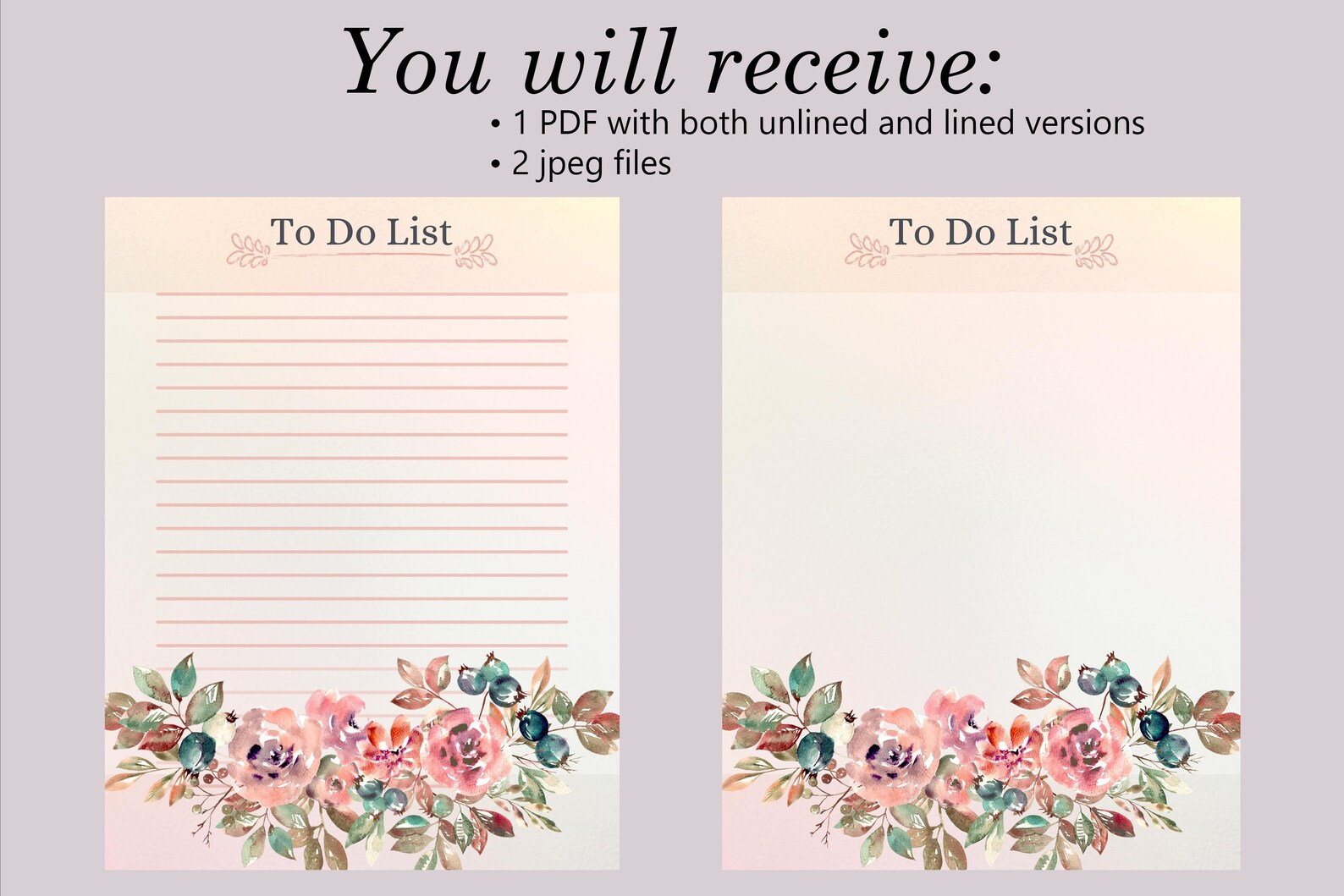 Watercolor Floral Stationery: Printable To-do List (digital Download ...
