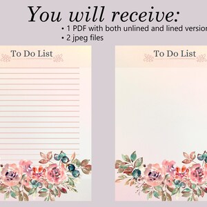 Watercolor Floral Stationery: Printable To-do List (digital Download ...