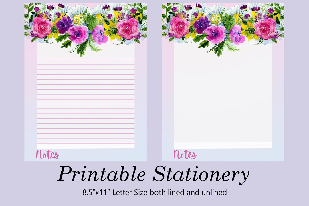 Floral Stationery, Pink Watercolor Flower, Printable Stationery ...
