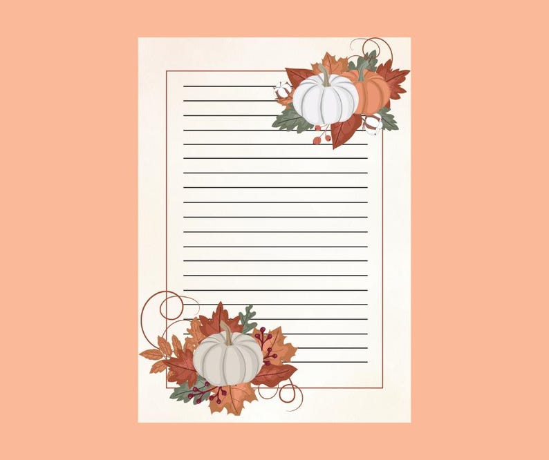 Fall Pumpkin Stationery Set: Lined & Unlined (digital Download) - Etsy