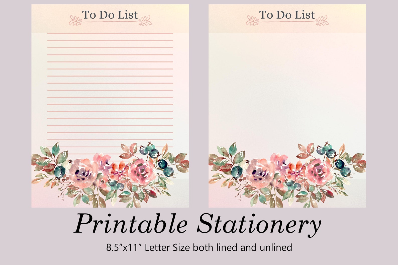 Watercolor Flower Printable Stationery, Printable to Do List, Instant ...