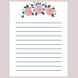 Floral Printable Stationery, Letter Paper, Blue Flower Printable Notes ...