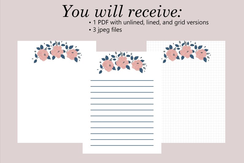 Floral Printable Stationery, Letter Paper, Blue Flower Printable Notes ...