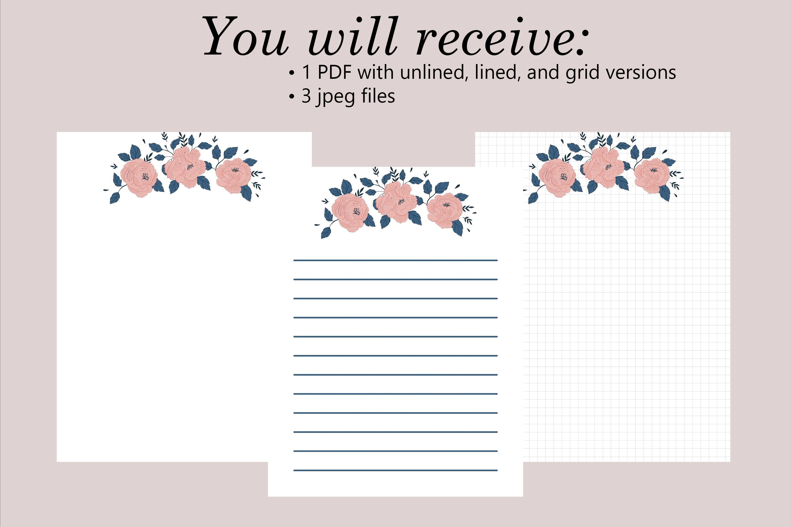 Floral Printable Stationery, Letter Paper, Blue Flower Printable Notes ...