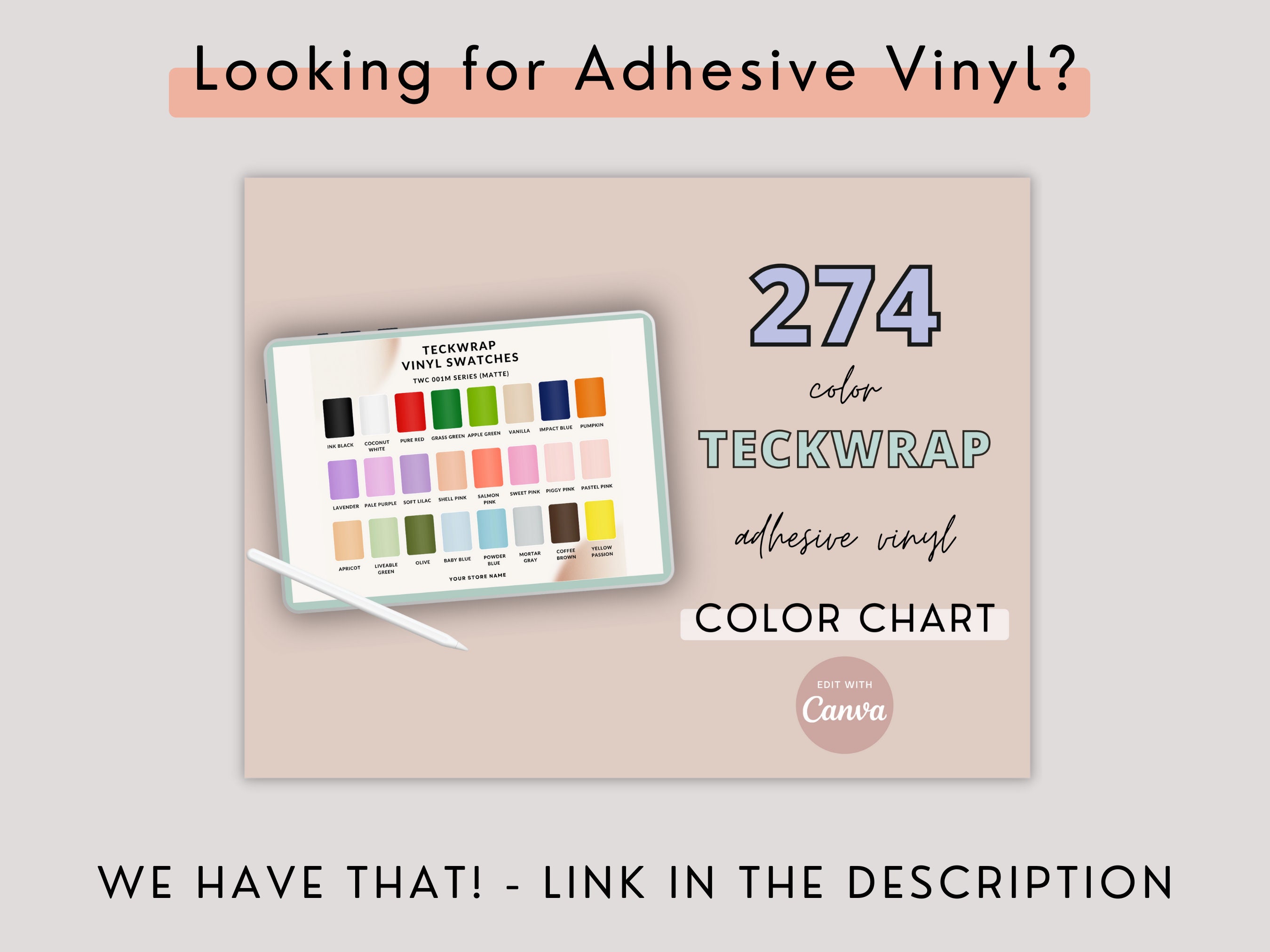 UPDATED Teckwrap HTV Color Chart Heat Transfer Vinyl Color | Etsy UK