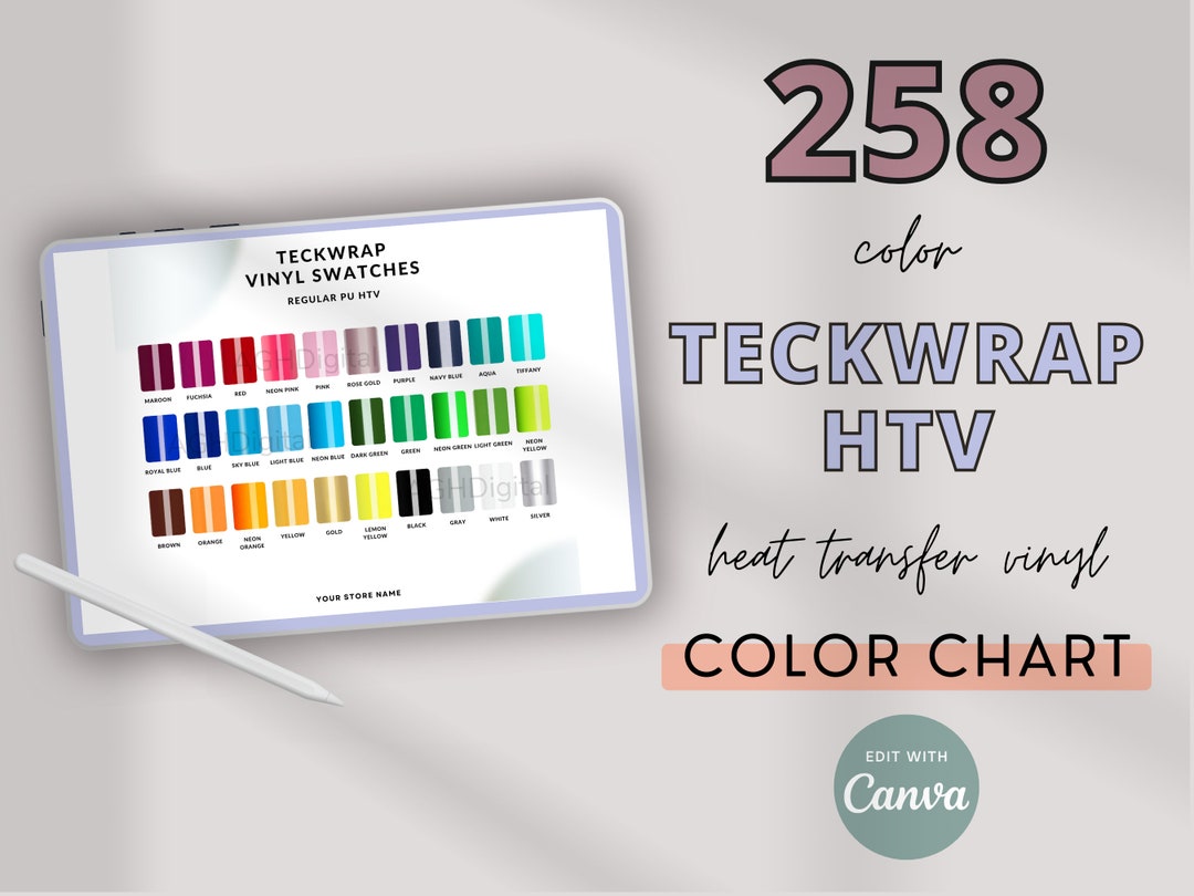 UPDATED Teckwrap HTV Color Chart, Heat Transfer Vinyl Color Chart ...