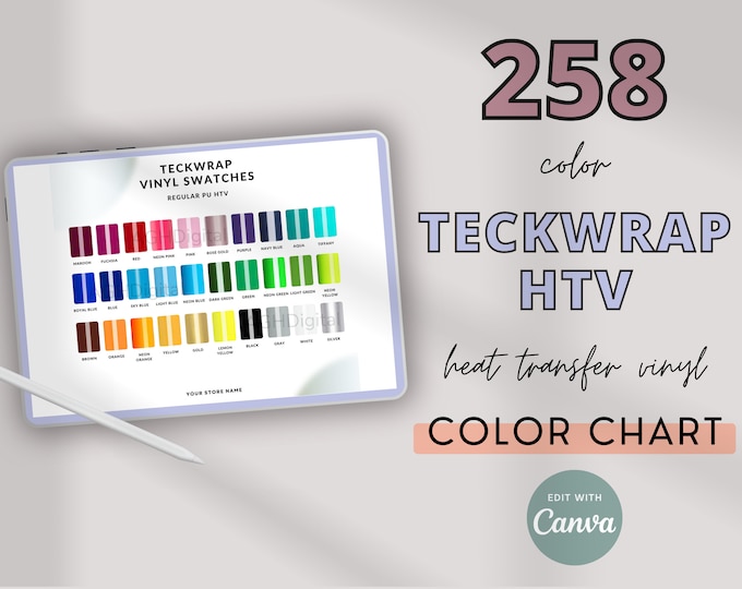 UPDATED Teckwrap HTV Color Chart, Heat Transfer Vinyl Color Chart ...