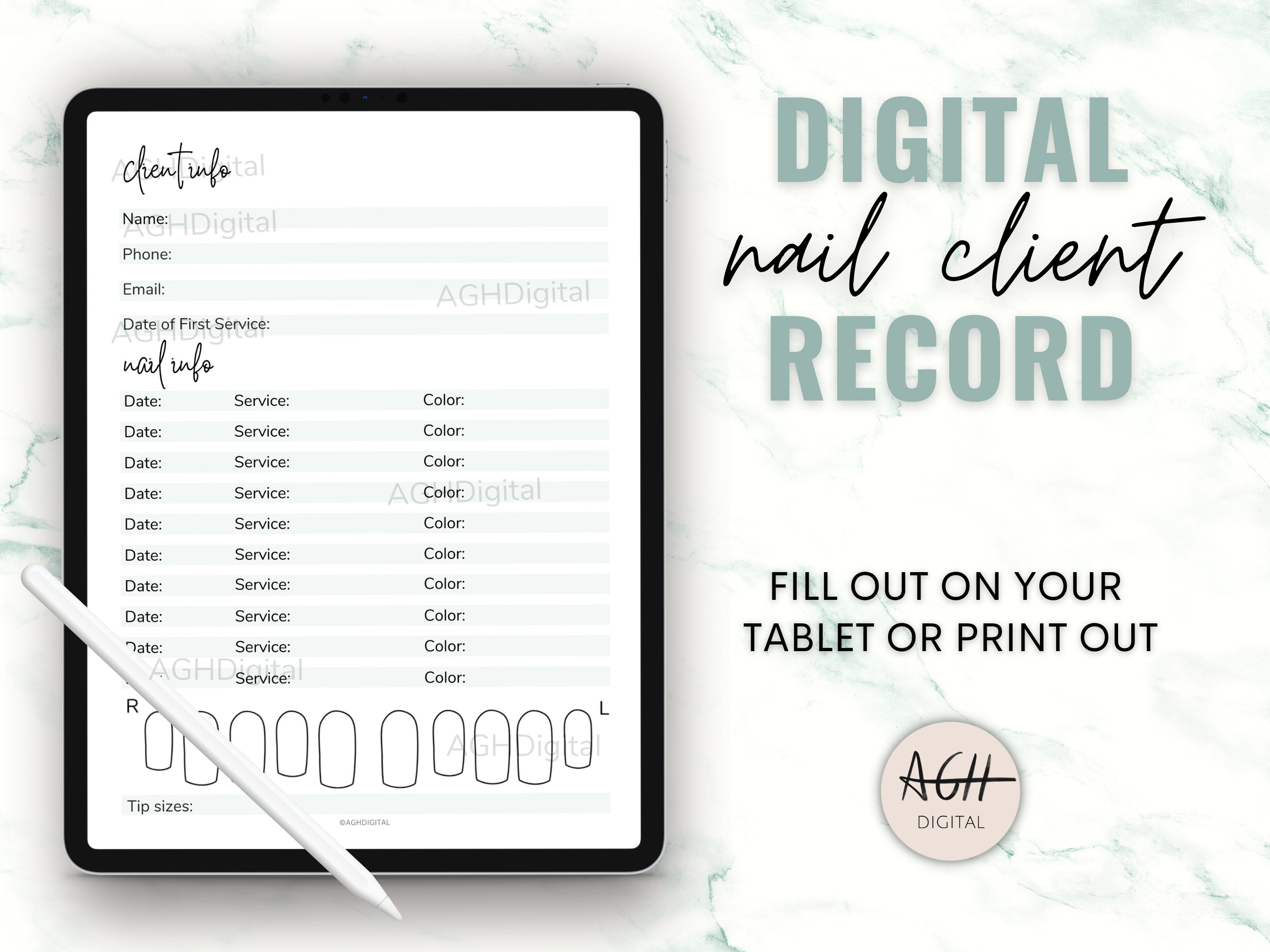 Nail Client Profile Nail Salon Business Forms Nail Mapping - Etsy