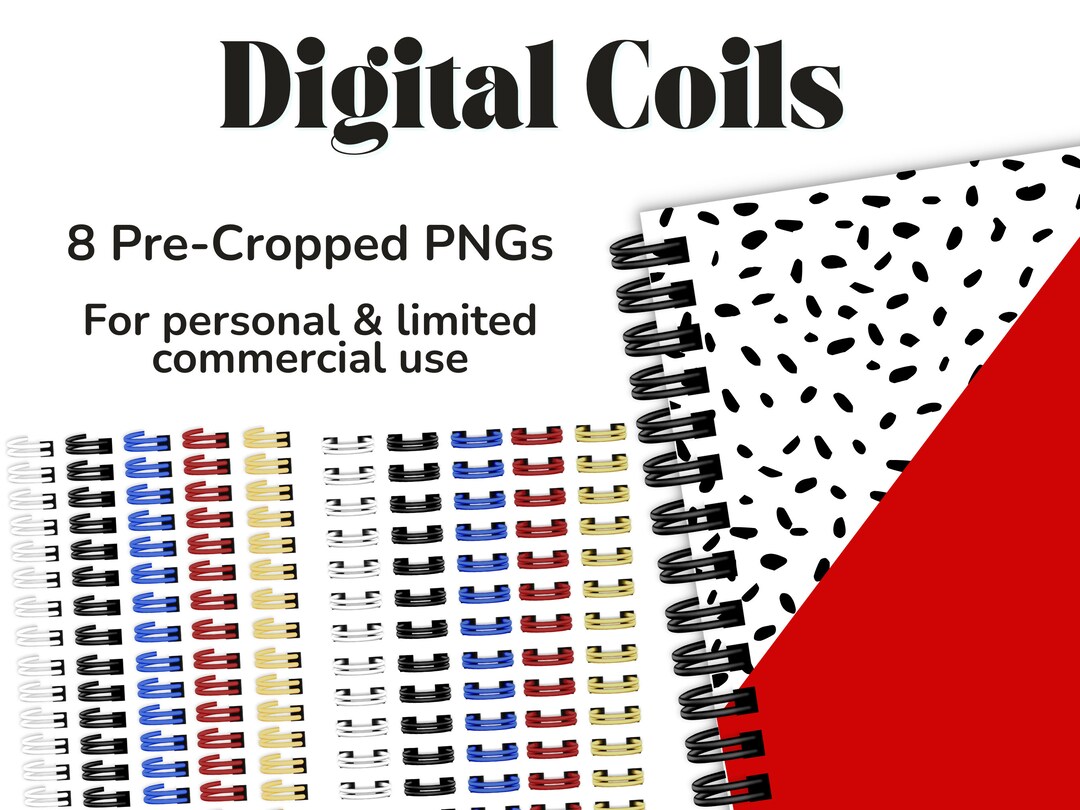 Realistic Digital Planner Coils, Wire-o Spirals, Black, White, Blue ...