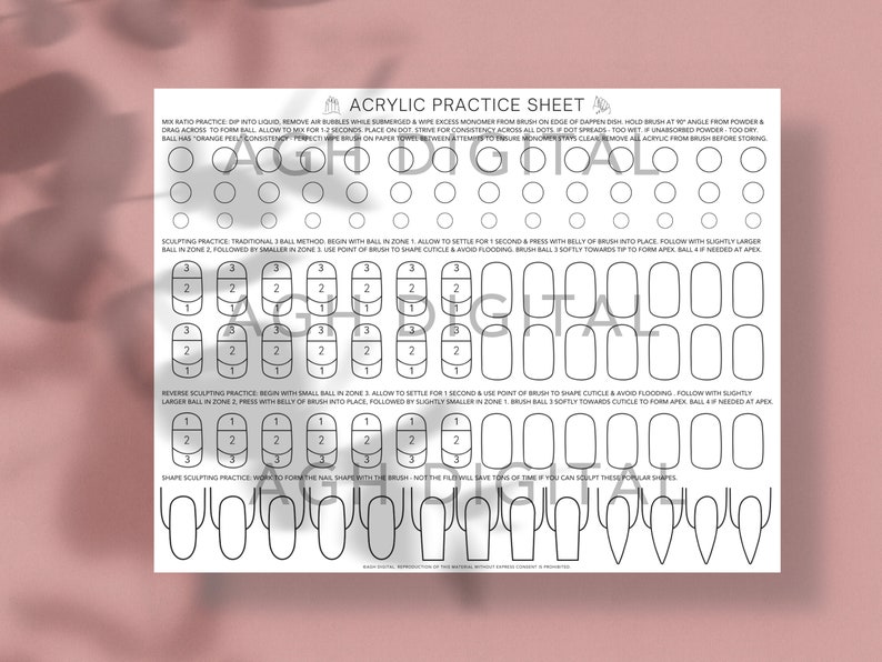 Acrylic Practice Sheet, Nail Liquid & Powder Workbook, Acrylic Mix ...