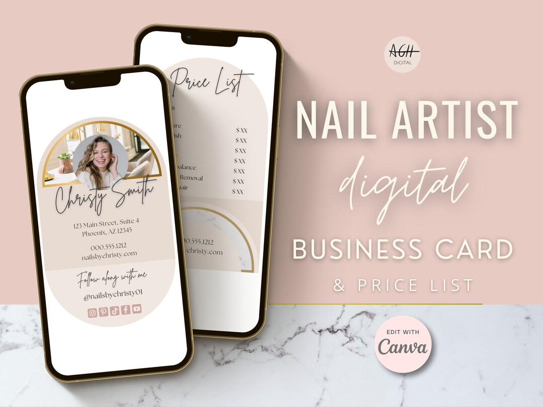 Nail Tech Business Card, Nail Salon Digital Business Card, Nail Artist ...