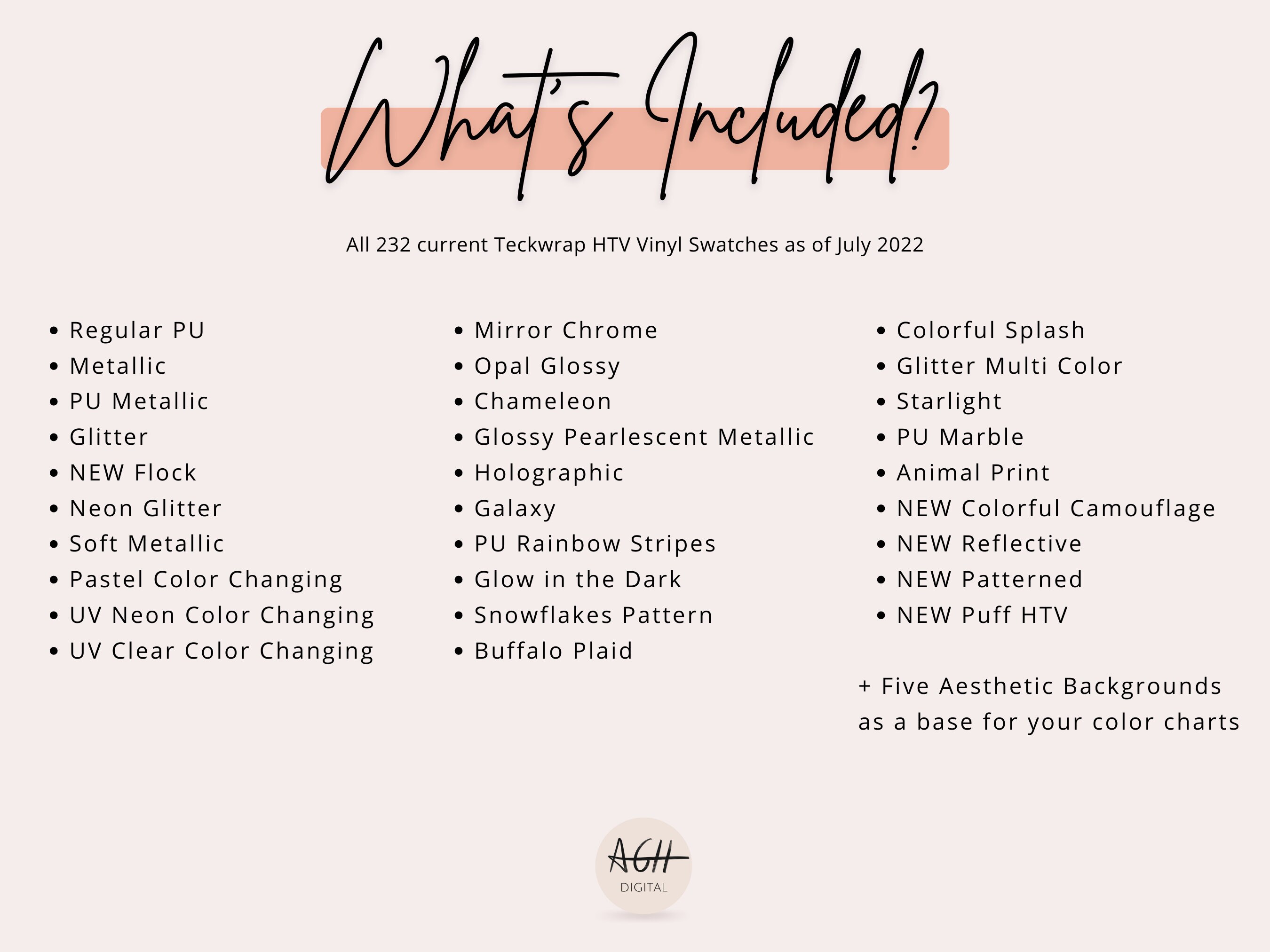 UPDATED Teckwrap HTV Color Chart, Heat Transfer Vinyl Color Chart ...