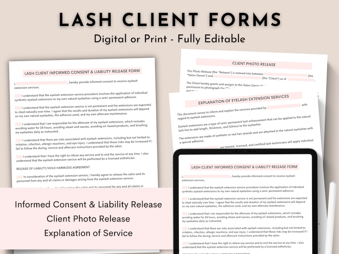 Lash Client Forms, Lash Extension Business Forms, Eyelash Extensions ...